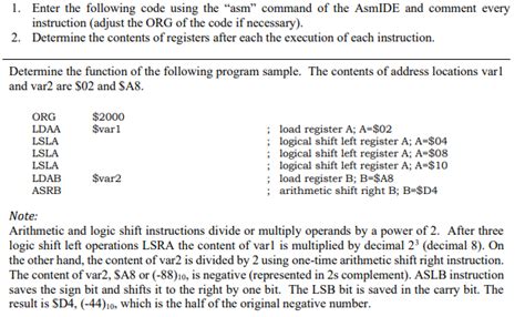 Solved 1 Enter The Following Code Using The Asm Command
