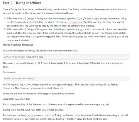 Solved Part Turing Machines Create Turing Machines Based Chegg Com