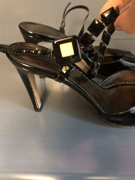 Giorgio Armani Black Patent Leather Open Toe High Hee Gem