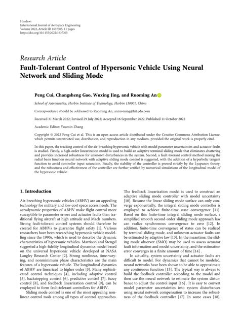 Pdf Fault Tolerant Control Of Hypersonic Vehicle Using Neural Network And Sliding Mode