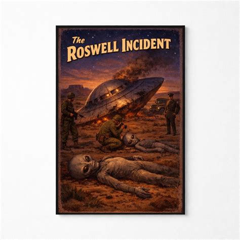 The Roswell Incident Poster Vintage Scifi Art Conspiracy Theory Area 51