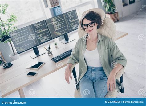 Portrait Of Attractive Cheery Skilled Girl Expert Technician Coder