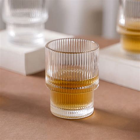 Set Of 6 Stackable Drinking Glasses Ribbed Online Premium Whiskey Glass Nestasia