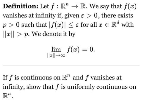 continuous function from r n to r vanishing at infinity r askmath