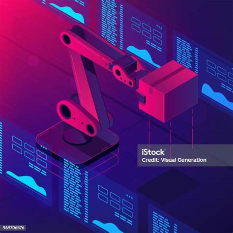 자동화 된 로봇 팔 3 차원 등각 투영 벡터 일러스트 레이 션 3차원 형태에 대한 스톡 벡터 아트 및 기타 이미지 3차원 형태 공장 산업 건물 공학 Istock