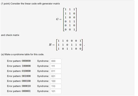 Solved Point Consider The Linear Code With Generator Chegg