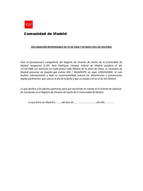 Modelo Declaracion Responsable Fe Vida Y Estado Pdf