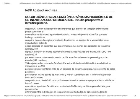 Pdf 2010 Iadr Abstract Archives Dolor CrÁneo Facial Como Único SÍntoma ProdrÓmico De Un