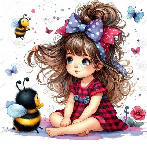 بک گراند کودکانه دختر کوچولوی پیراهن راه راه با زنبور پشمالو کد 41144 ویژه عکس گراف عکس گراف