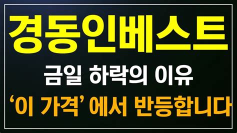 경동인베스트 금일 하락의 이유 이 가격에서 반등합니다 Youtube