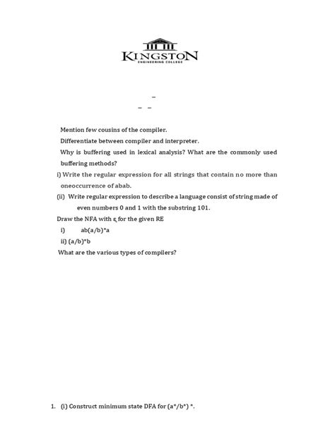 Iii Cse Cs3501 Cd Iat 1 Eqp Pdf Regular Expression Compiler