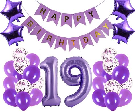 Fnbgl Purple 19th Birthday Party Decorations Kit Happy India Ubuy