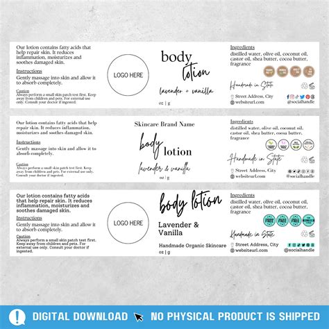 Body Lotion Wrap Around Jar Label Template Custom Skincare Moisturizer