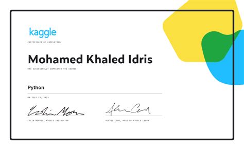 Mohamed Khaled Idris Completed The Python Course On Kaggle