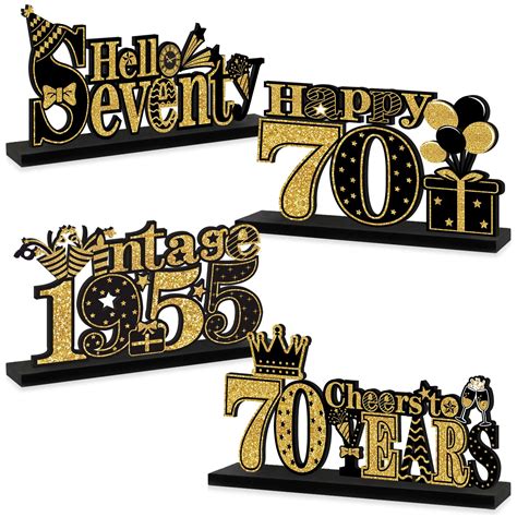 Turypaty 4 Pieces Ajh3 70th Birthday Decorations Wooden Vintage Table