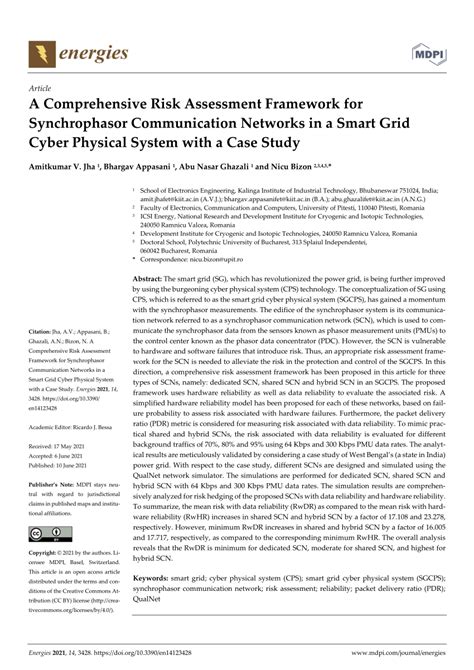Pdf A Comprehensive Risk Assessment Framework For Synchrophasor Communication Networks In A