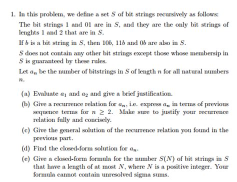 Solved In This Problem We Define A Set S Of Bit Strings Chegg