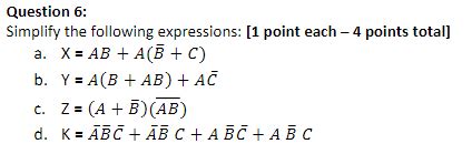 Solved Question Simplify The Following Expressions Chegg Com