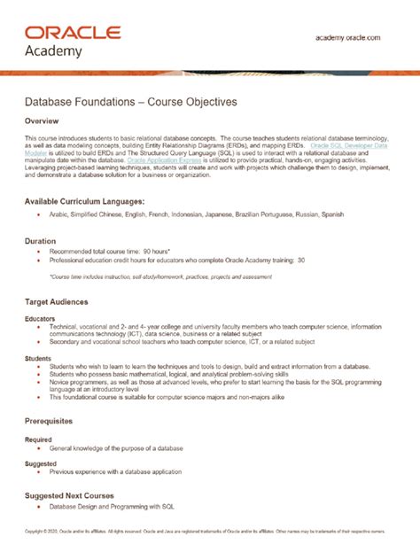 Dfo Database Foundations Course Objectives Pdf