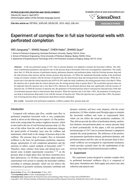 PDF Experiment Of Complex Flow In Full Size Horizontal Wells With Perforated Completion