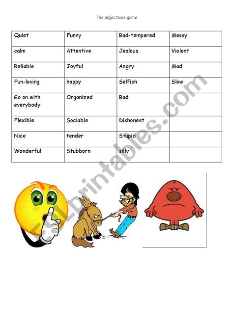 The Adjectives Game Esl Worksheet By Momopeach