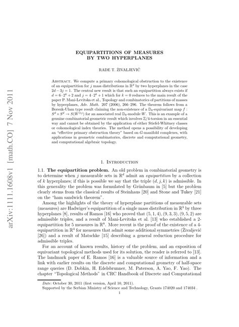 pdf computational topology of equipartitions by hyperplanes