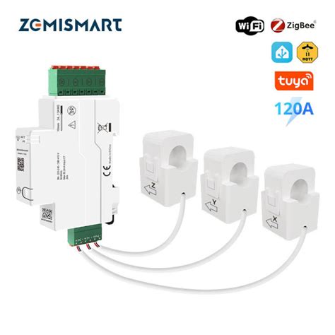 Zemismart 120a Zigbee Wifi Tuya Smart Din Rail Energy Meter 3 Phase