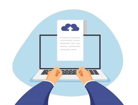 Premium Vector Uploading Documents To Cloud Storage Via Laptop Download Process File Transfer
