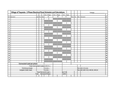 Free Printable Panel Schedule Templates PDF Excel Sample