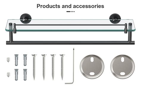 Kocok Bathroom Glass Shelf With Towel Bar20 Inch Black