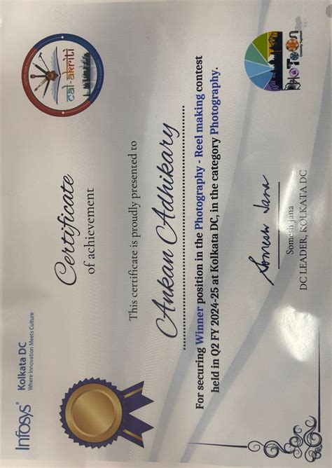 Ankan Adhikary On Linkedin Best Photography Certificate Infosys Infosys