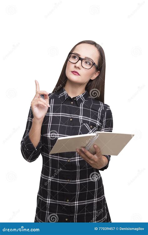 Isolated Nerd Girl In Dress Portrait Stock Image Image Of Holding Knowledge 77039457