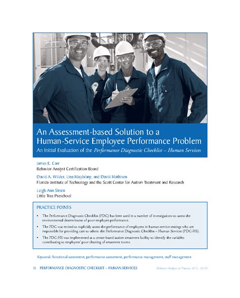 Evaluation Of The Performance Diagnostic Checklist Human Services