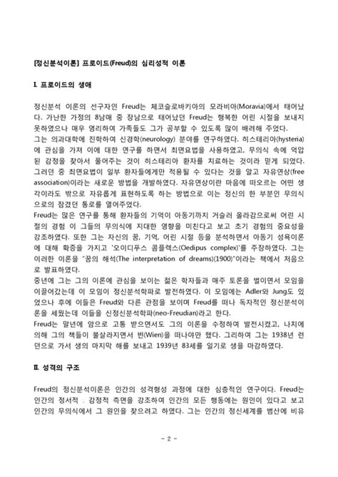 정신분석이론 프로이드의 심리성적 이론프로이드의 심리성적발달단계 성격의 구조와 성격발달단계 프로이드이론에 대한 평가와 비판점 인문교육