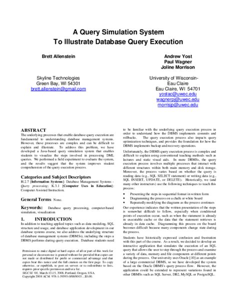 Pdf A Query Simulation System To Illustrate Database Query Execution