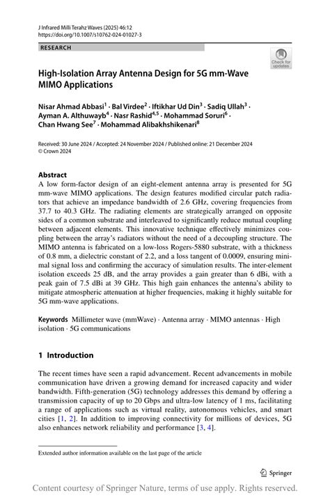 Pdf High Isolation Array Antenna Design For 5g Mm Wave Mimo Applications