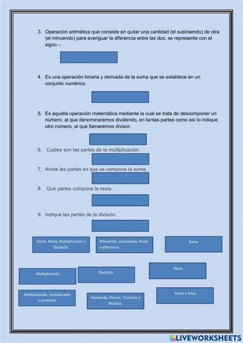 Operaciones Básicas Online Exercise For Matemática Live Worksheets