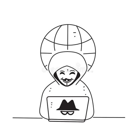 Illustratievector Van Anonieme Hackersymbool Met Handgetekende Doedle