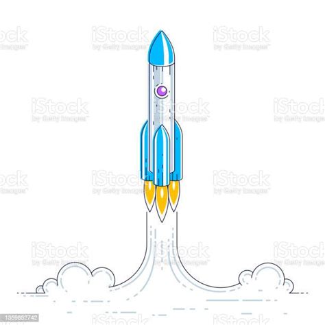 알려지지 않은 공간으로 로켓 발사입니다 우주 숨막히는 공간 과학을 탐구 한다 얇은 선 3d 벡터 그림은 흰색 절연입니다 만화에 대한 스톡 벡터 아트 및 기타 이미지 Istock