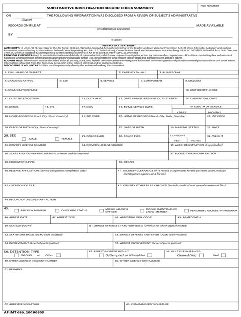 Af Form 686 Substantive Investigations Record Check Summary Af Forms