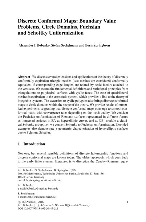 Pdf Discrete Conformal Maps Boundary Value Problems Circle Domains Fuchsian And Schottky