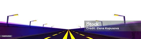 운동 개념 만화 스타일의 빠른 운전 고립된 흰색 배경에 밤에 불타는 등불이 있는 자동차 트랙 정면의 투시도 도로에 대한 스톡 벡터 아트 및 기타 이미지 Istock