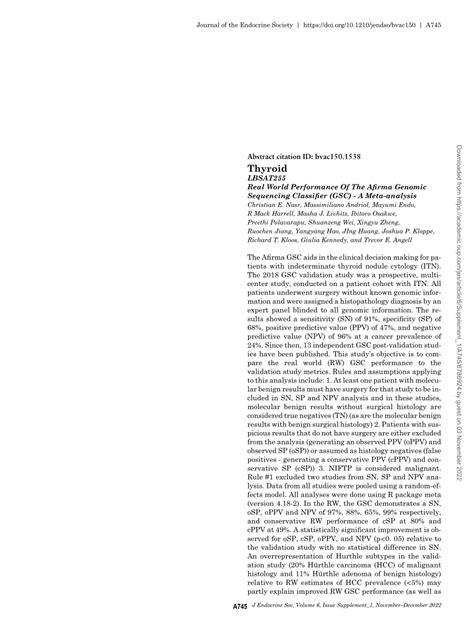 Pdf Lbsat255 Real World Performance Of The Afirma Genomic Sequencing Classifier Gsc A Meta