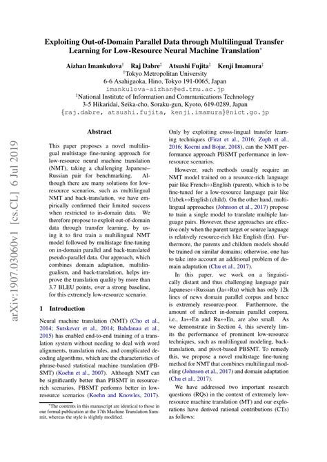 Pdf Exploiting Out Of Domain Parallel Data Through Multilingual Transfer Learning For Low