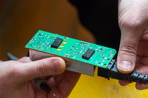 Testing Electronic Circuit Board With Test Probes Stock Image Image Of Hands Circuit 42618371