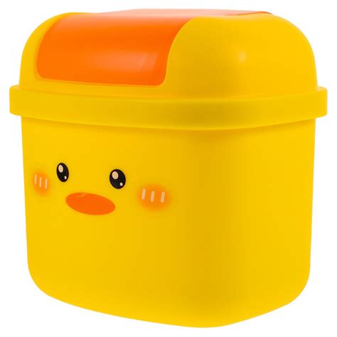 Dearmamy Small Trash Bin Mini Trash Can With Lid Desktop Ducks Shaped