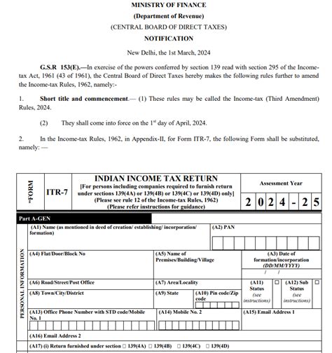 CBDT Notifies ITR Form For AY CA Page