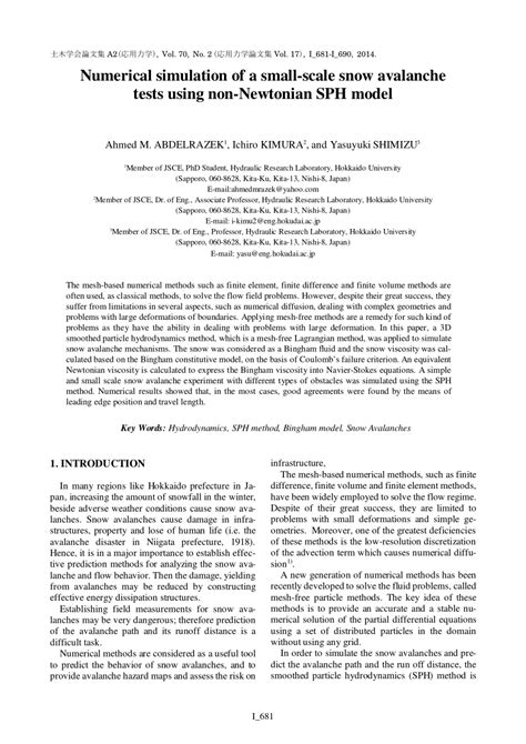 Pdf Numerical Simulation Of A Small Scale Snow Avalanche Tests Using