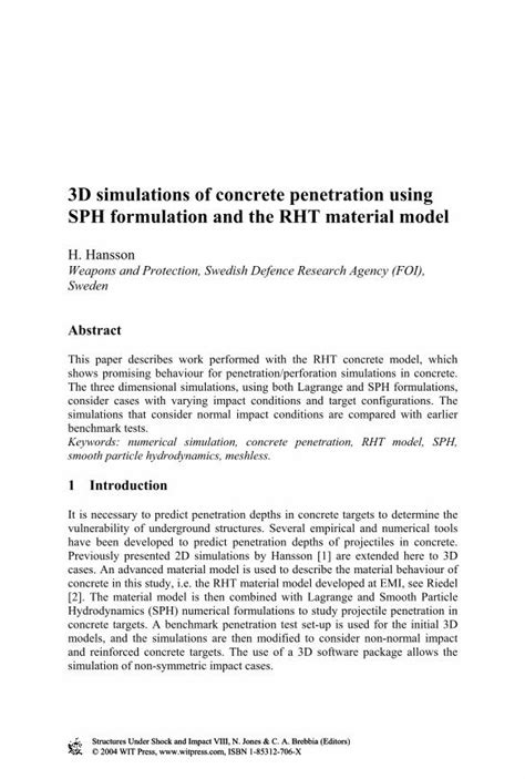 pdf 3d simulations of concrete penetration using sph · conducted