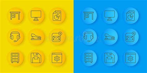Set Line Archive Papers Drawer Headphones Stapler Browser Setting Envelope Office Desk